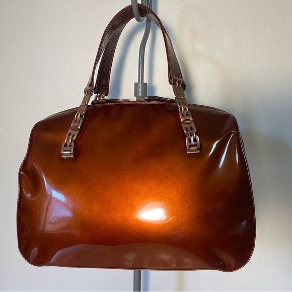 Bally | Bags | Bally B Logo Chain Satchel Bag Hazelnut Patent Leather ...
